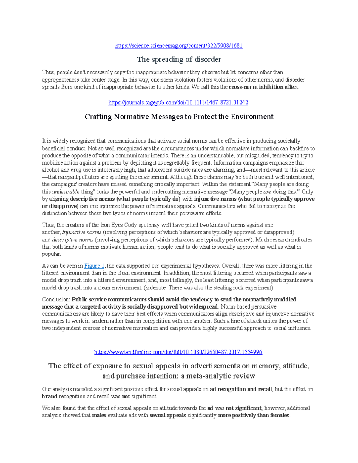 Highlights and notes for select articles Pers Comm - science.sciencemag ...