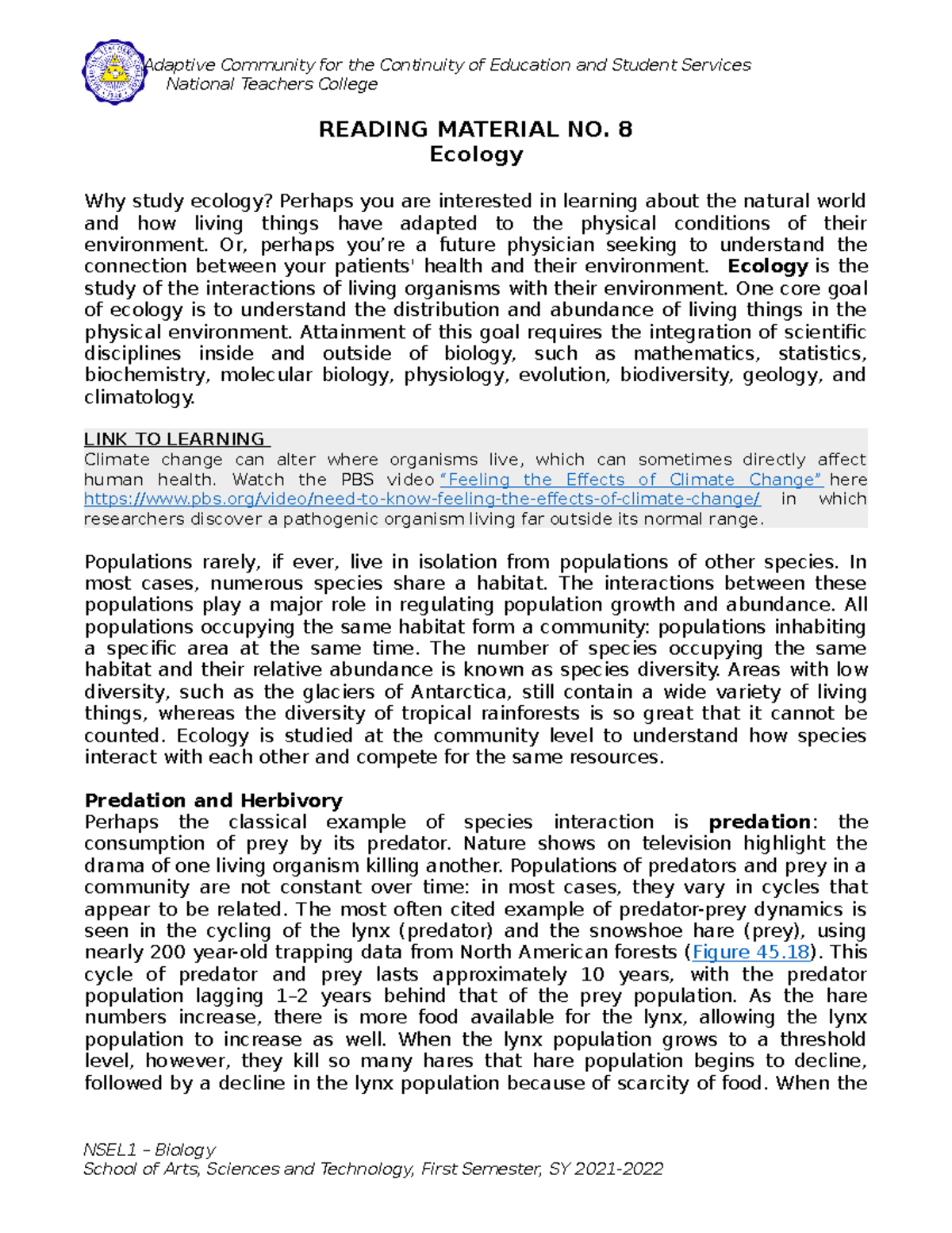 Reading Material No. 8 (Finals) - National Teachers College READING ...