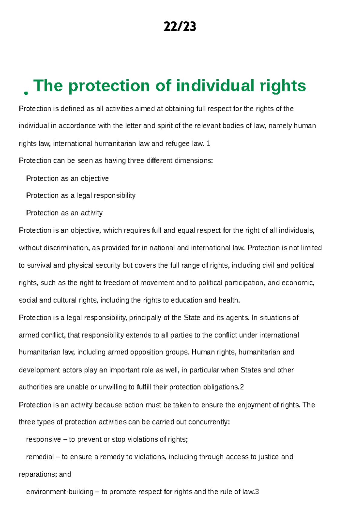 The protection of individual rights - 22/ Protection is defined as all ...