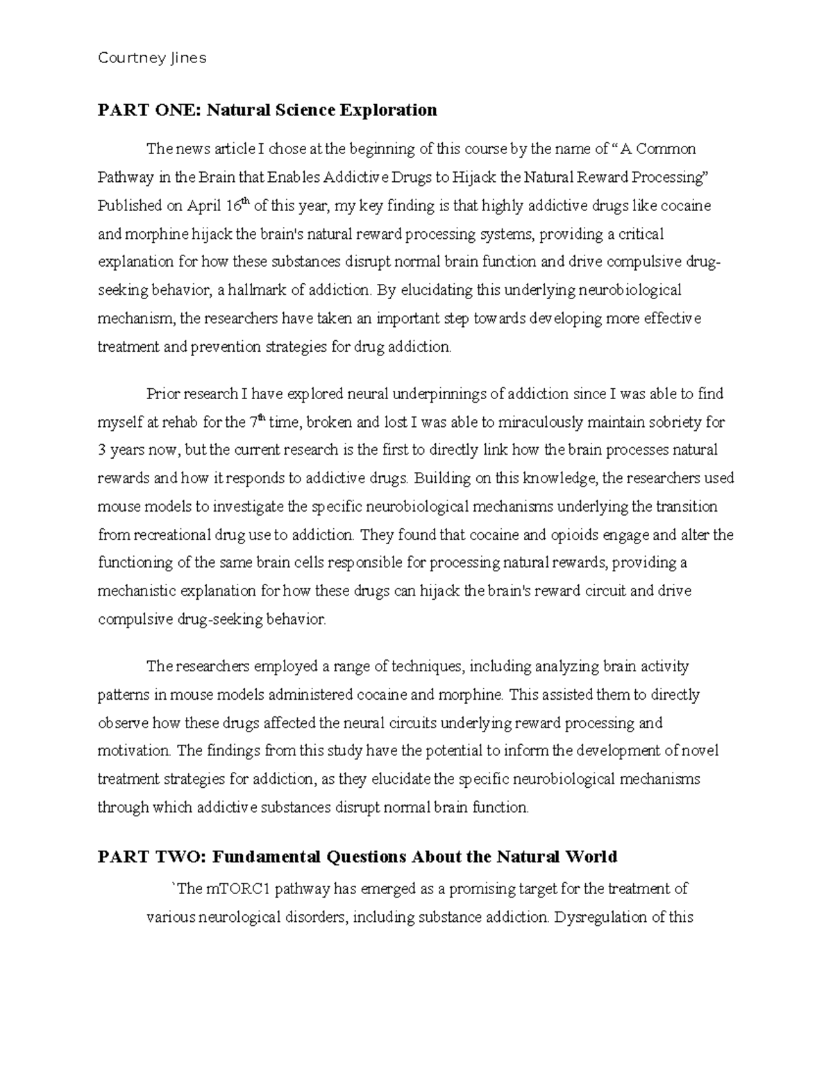 Final science - PART ONE: Natural Science Exploration The news article ...