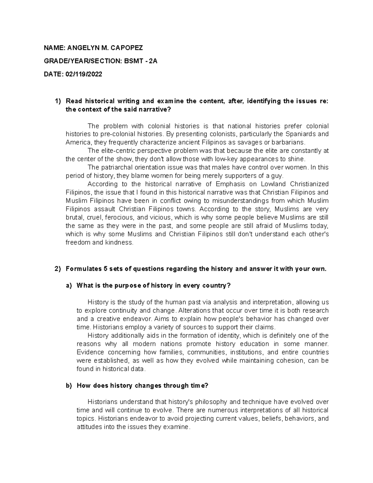 History Capopez Angelyn M - NAME: ANGELYN M. CAPOPEZ GRADE/YEAR/SECTION ...