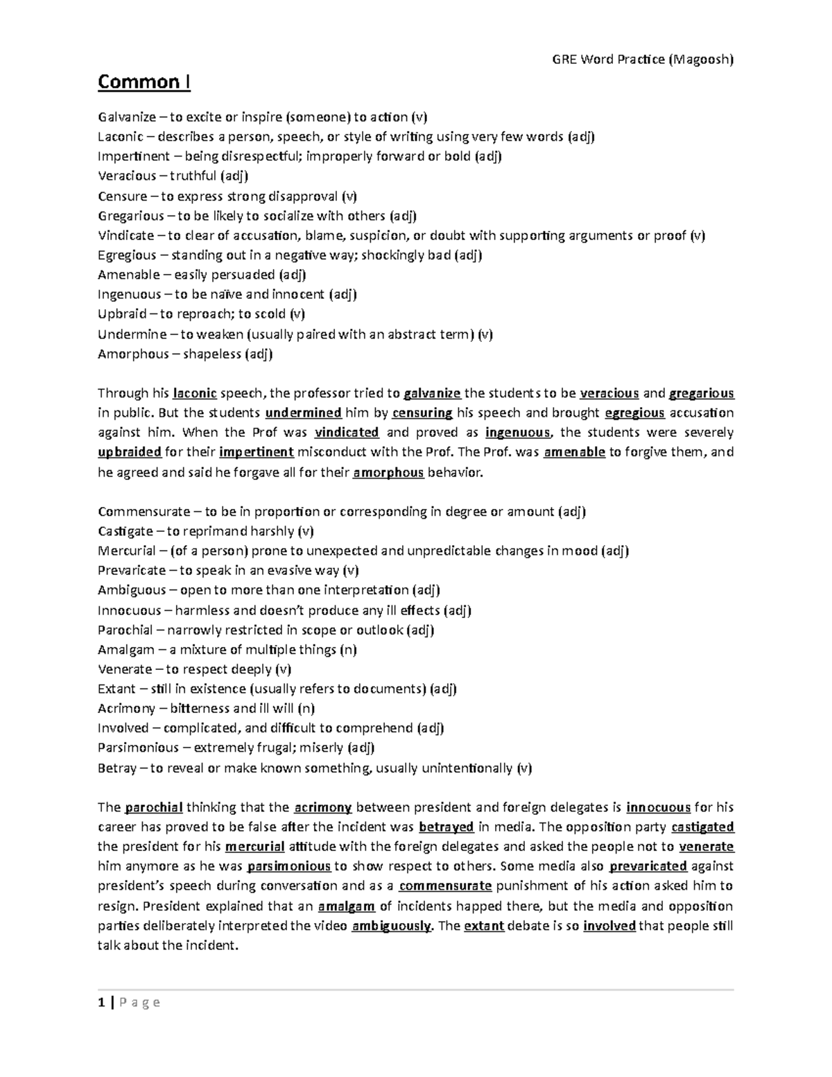 GRE Magoosh Words - Common - Common I Galvanize – to excite or inspire ...