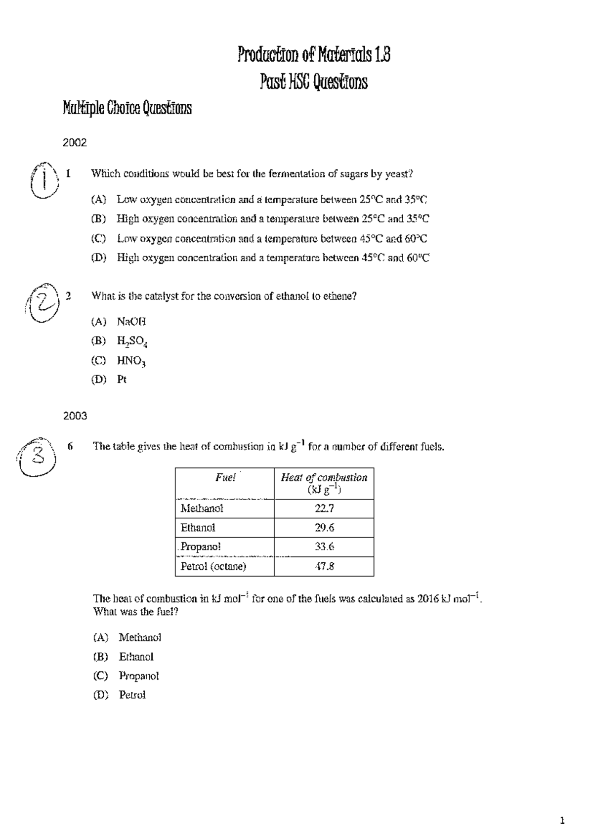 HSC questions chem - Production of Materials 1 Past HSC Questions ...