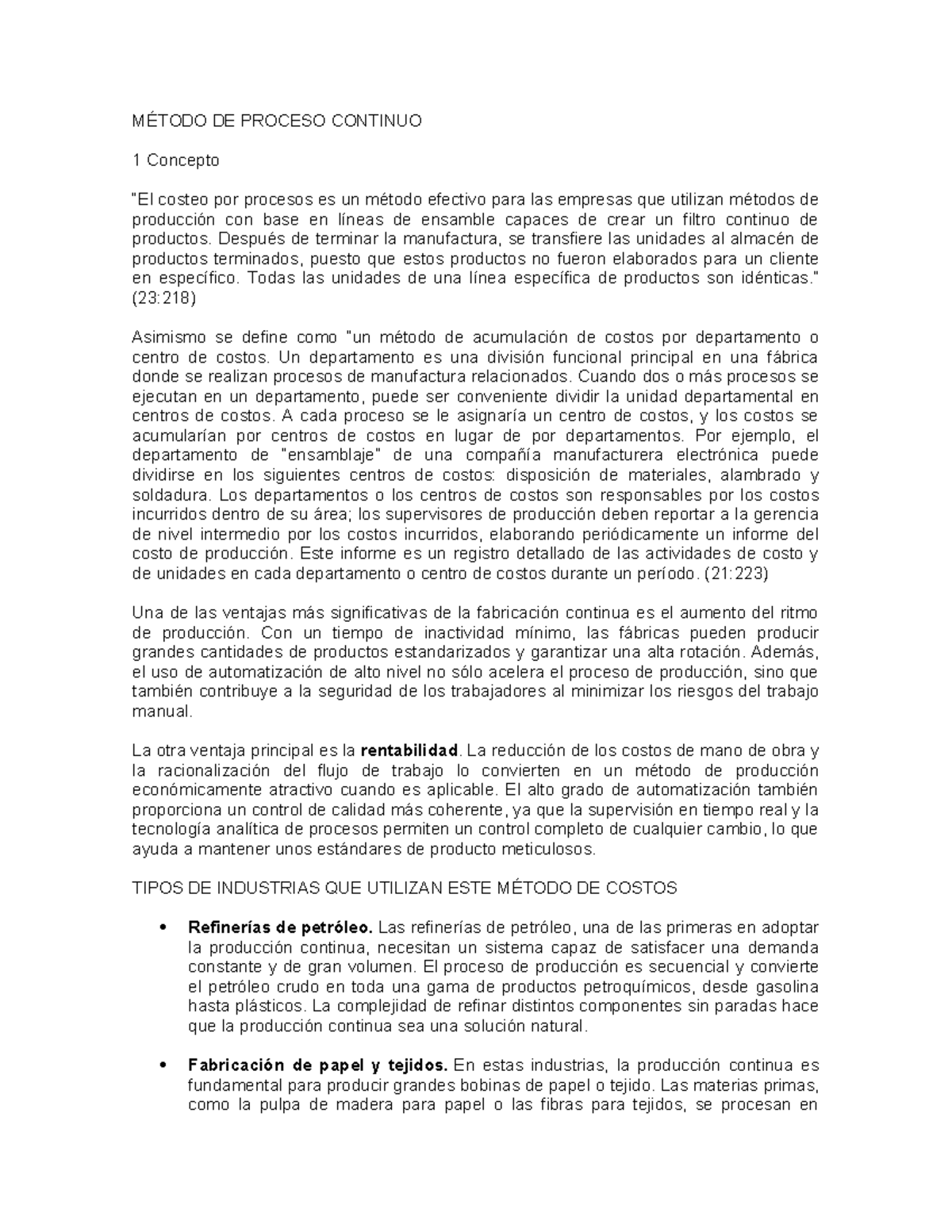 Método DE Proceso Continuo - MÉTODO DE PROCESO CONTINUO 1 Concepto “El ...