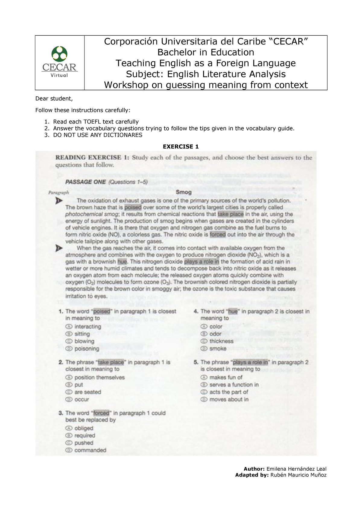 Workshop on guessing meaning from context - Bachelor in Education ...