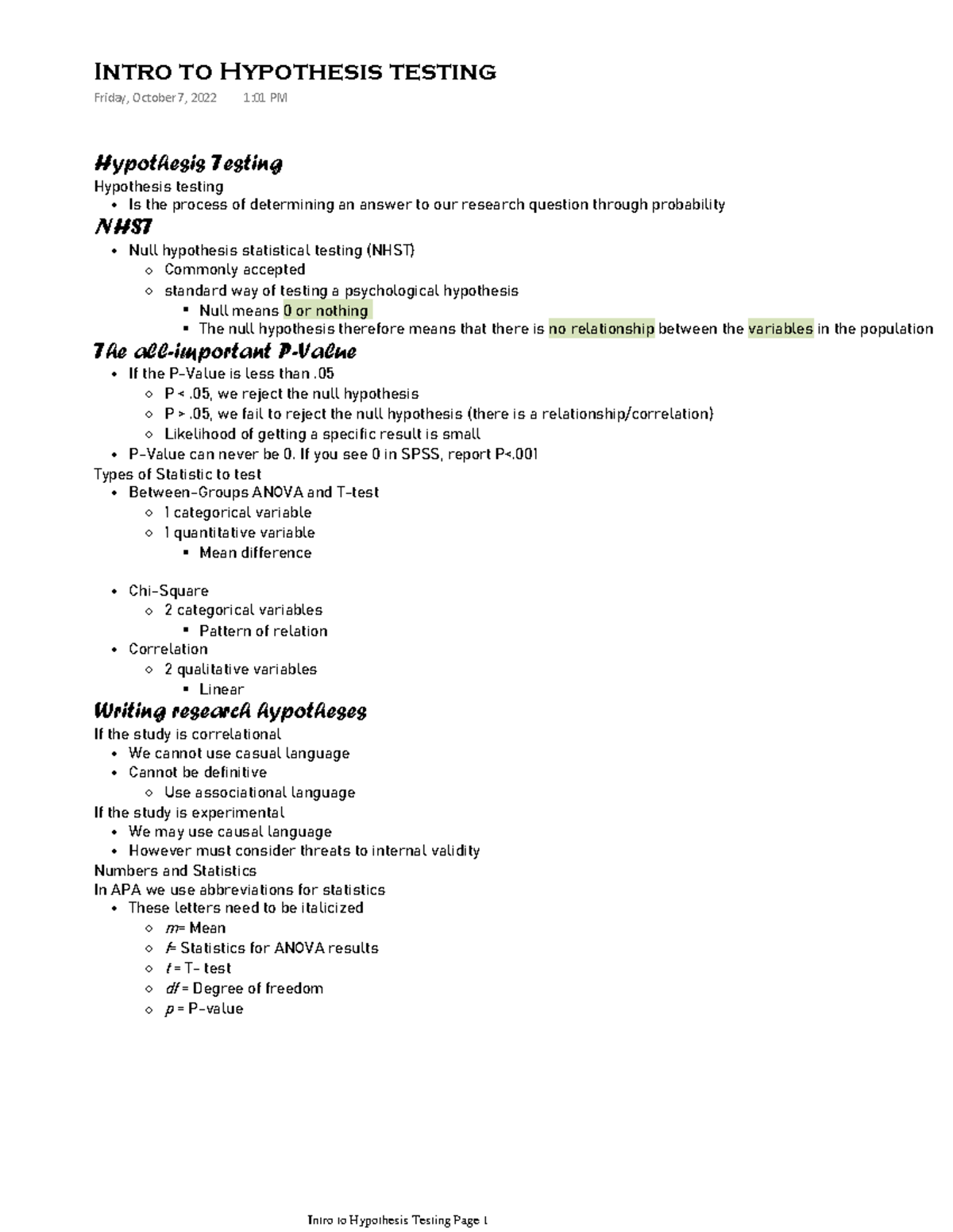 Intro To Hypothesis Testing Hypothesis Testing Hypothesis Testing