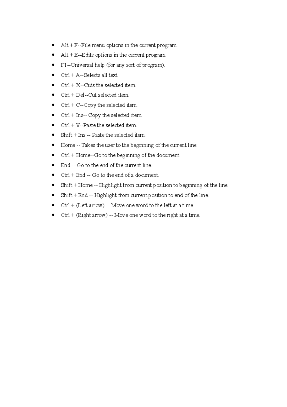 Commands - Alt + F-File menu options in the current program. Alt + E ...