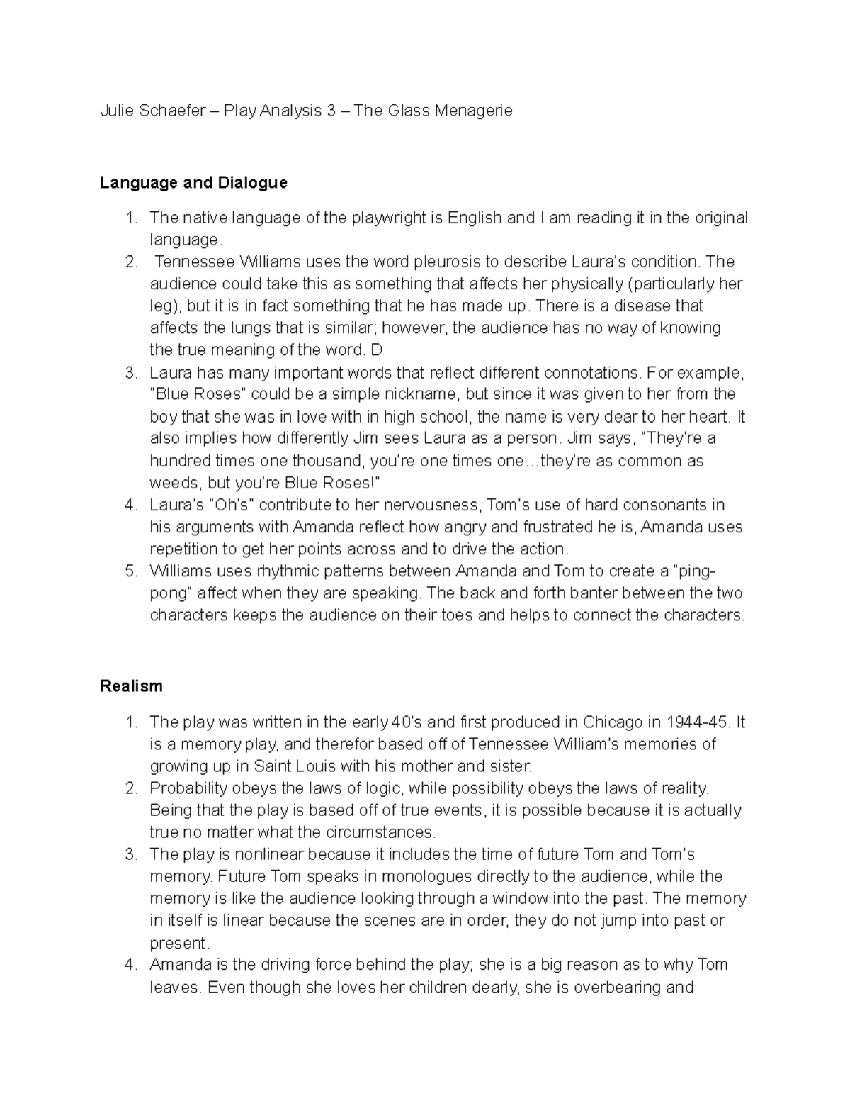 Play Analysis Glass Menagerie - Julie Schaefer – Play Analysis 3 – The ...