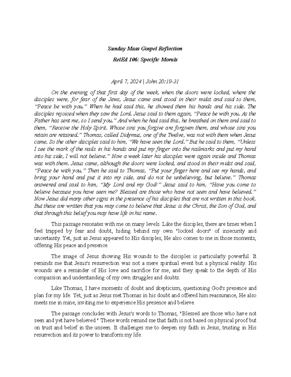 April 07 Sunday Mass Gospel Reflection - Sunday Mass Gospel Reflection ...