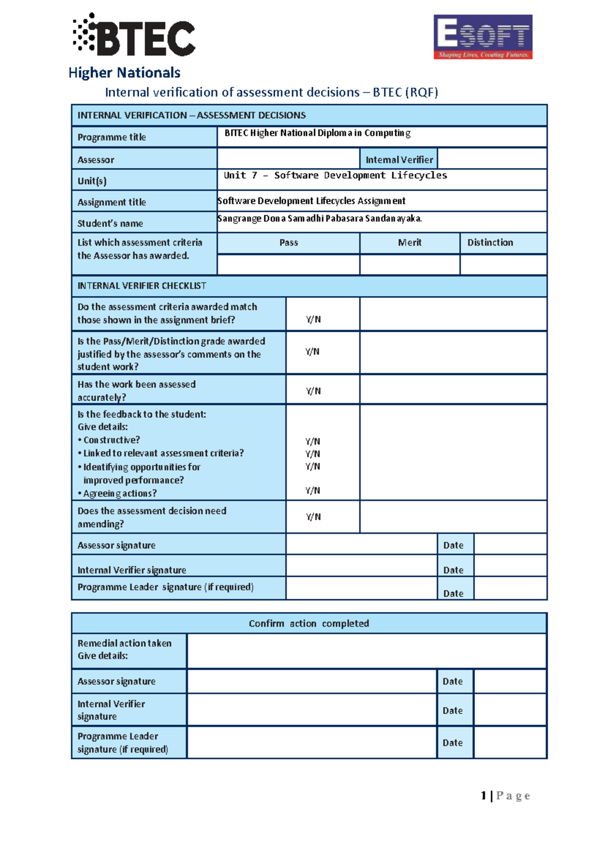 Unit 7 Software Development Lifecycles List Which Assessment Criteria
