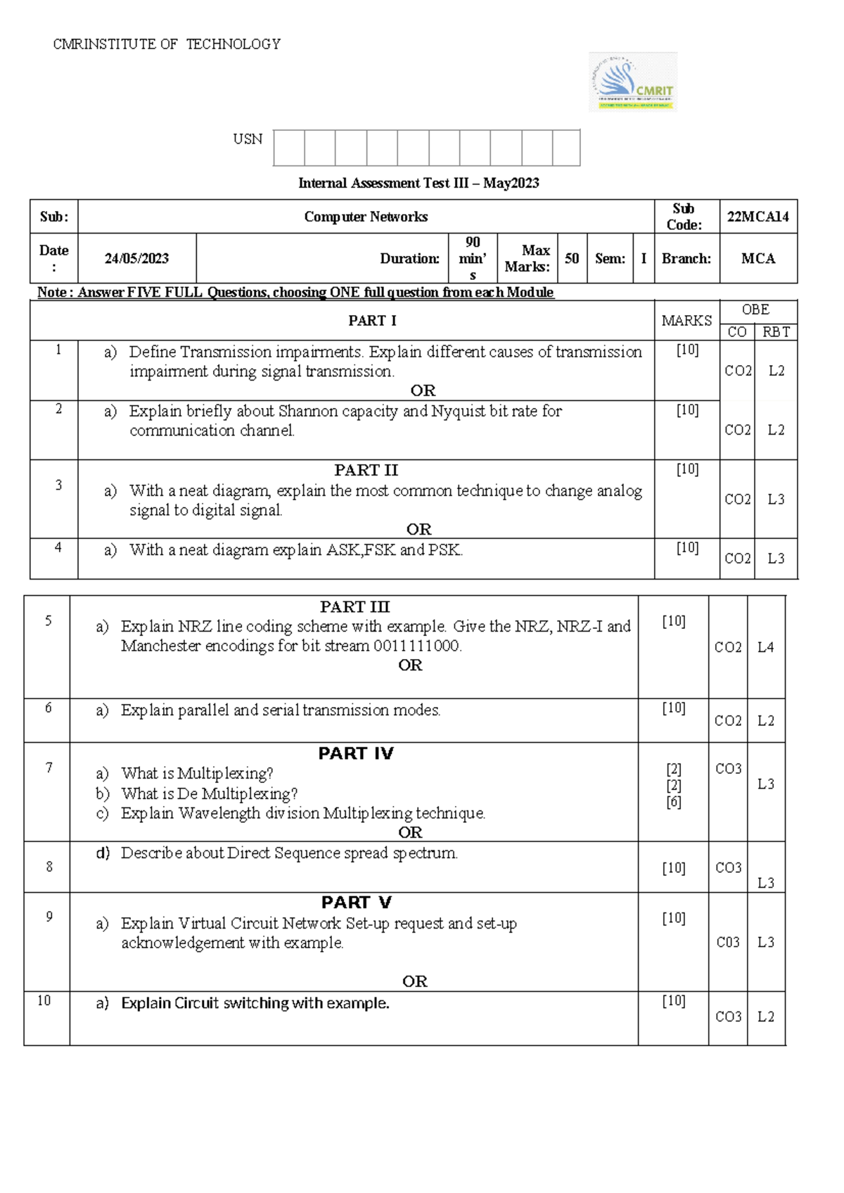 QP IAT3 set3 solution - Internal important questions - CMRINSTITUTE OF ...