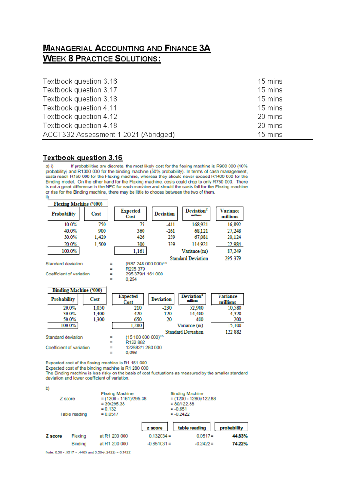 ACCT331 Week 8 Practice solutions - BCOM 4 - MANAGERIAL ACCOUNTING AND ...