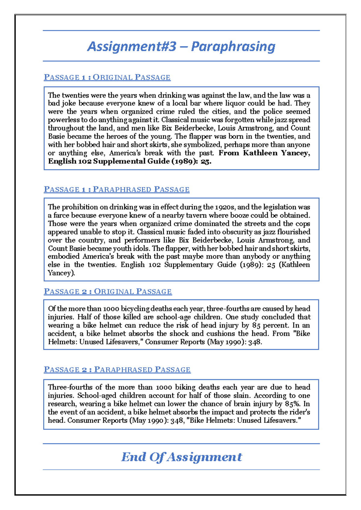 Rathod Arjav Assignment#3 Paraphrase - Assignment#3 – Paraphrasing PASSAGE 1 : ORIGINAL PASSAGE ...