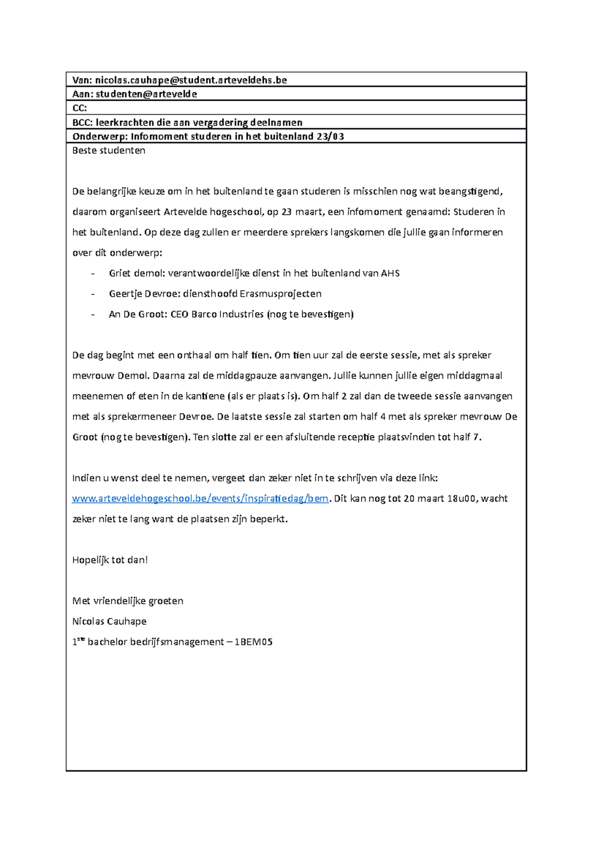 Professionele mail - een profesionele mail voor het vak communicatieve ...