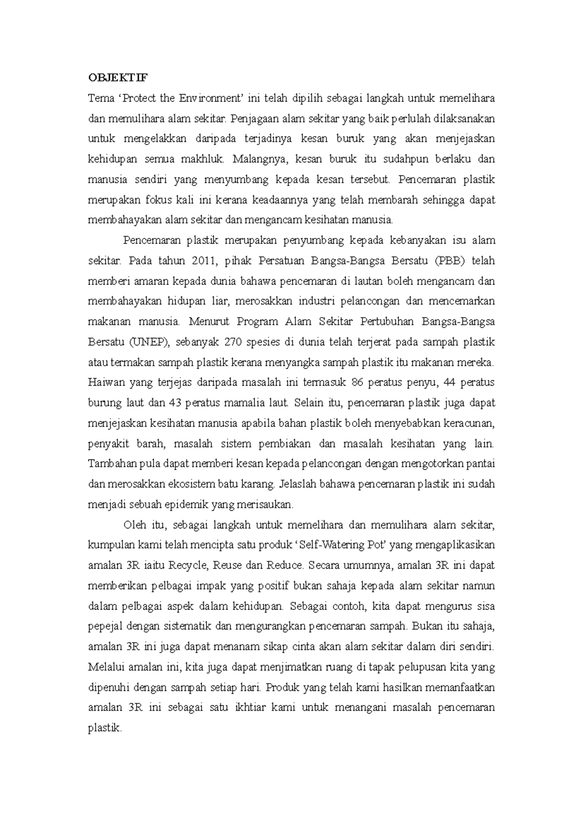 Contoh objektif - OBJEKTIF Tema ‘Protect the Environment’ ini telah ...