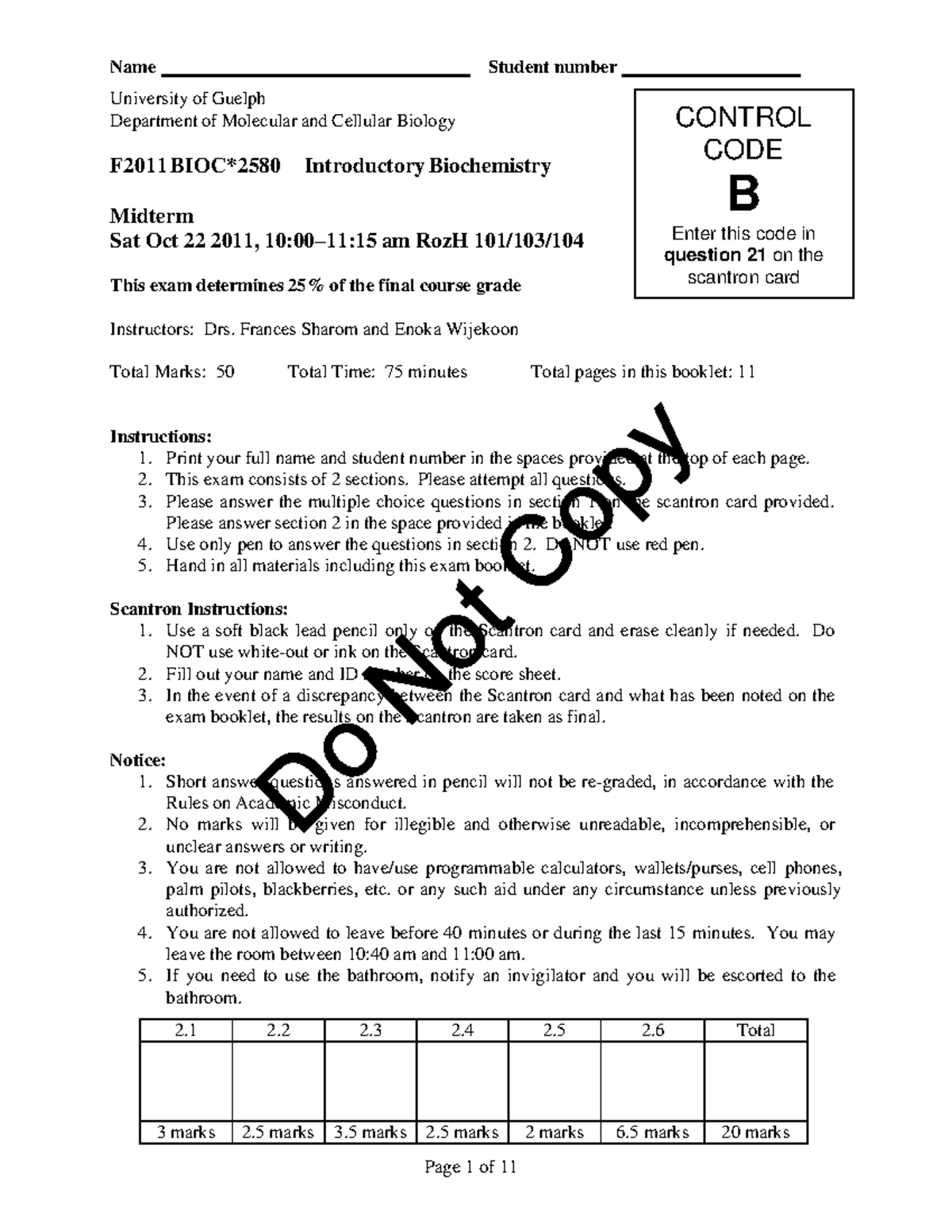 Sample Midterm F2011 abbreviated answers (sample on Courselink ...