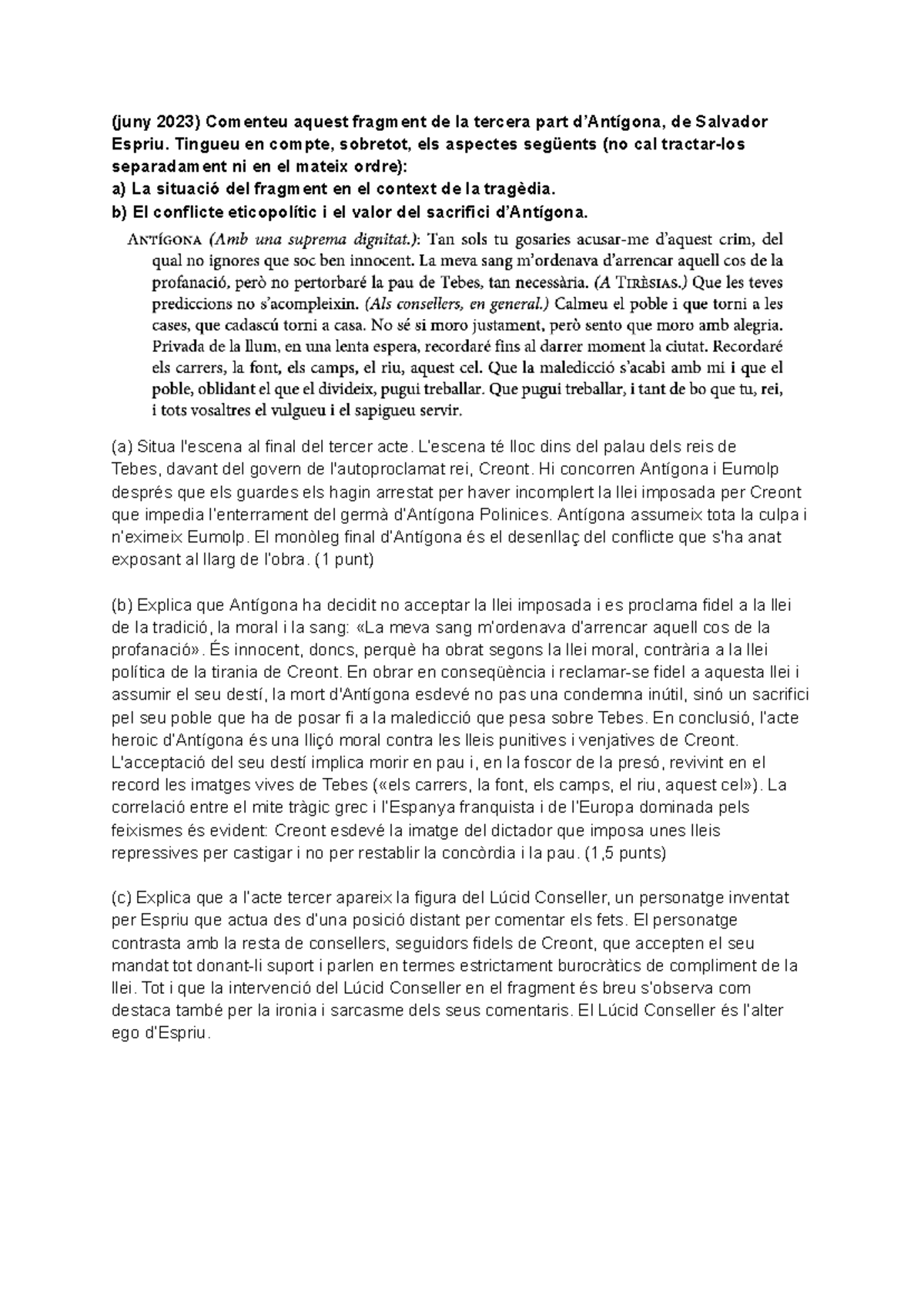 Antigona - xvdv - (juny 2023) Comenteu aquest fragment de la tercera ...