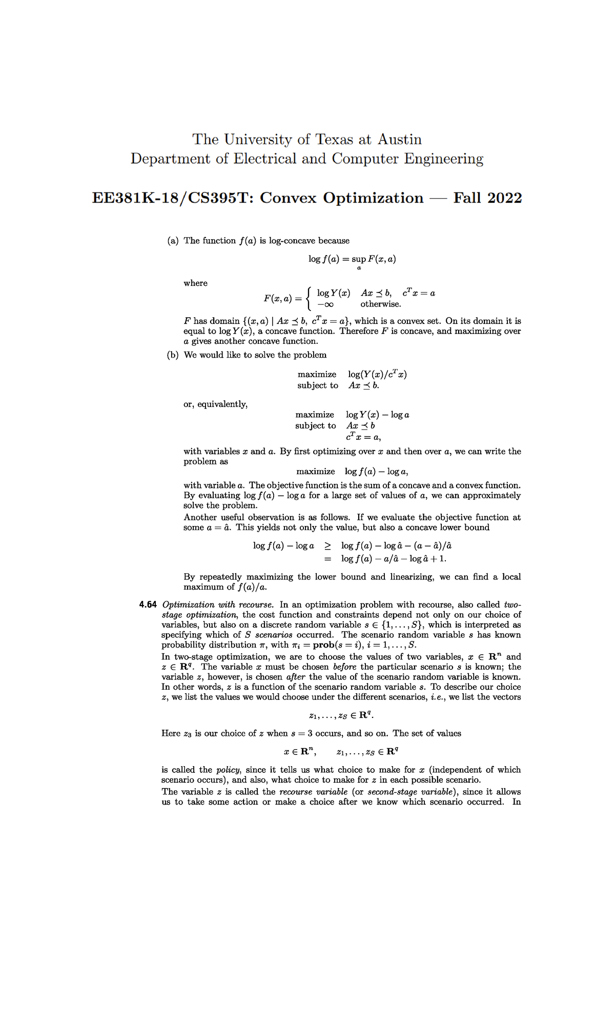 Convex Practice 126 Ece 381k Studocu