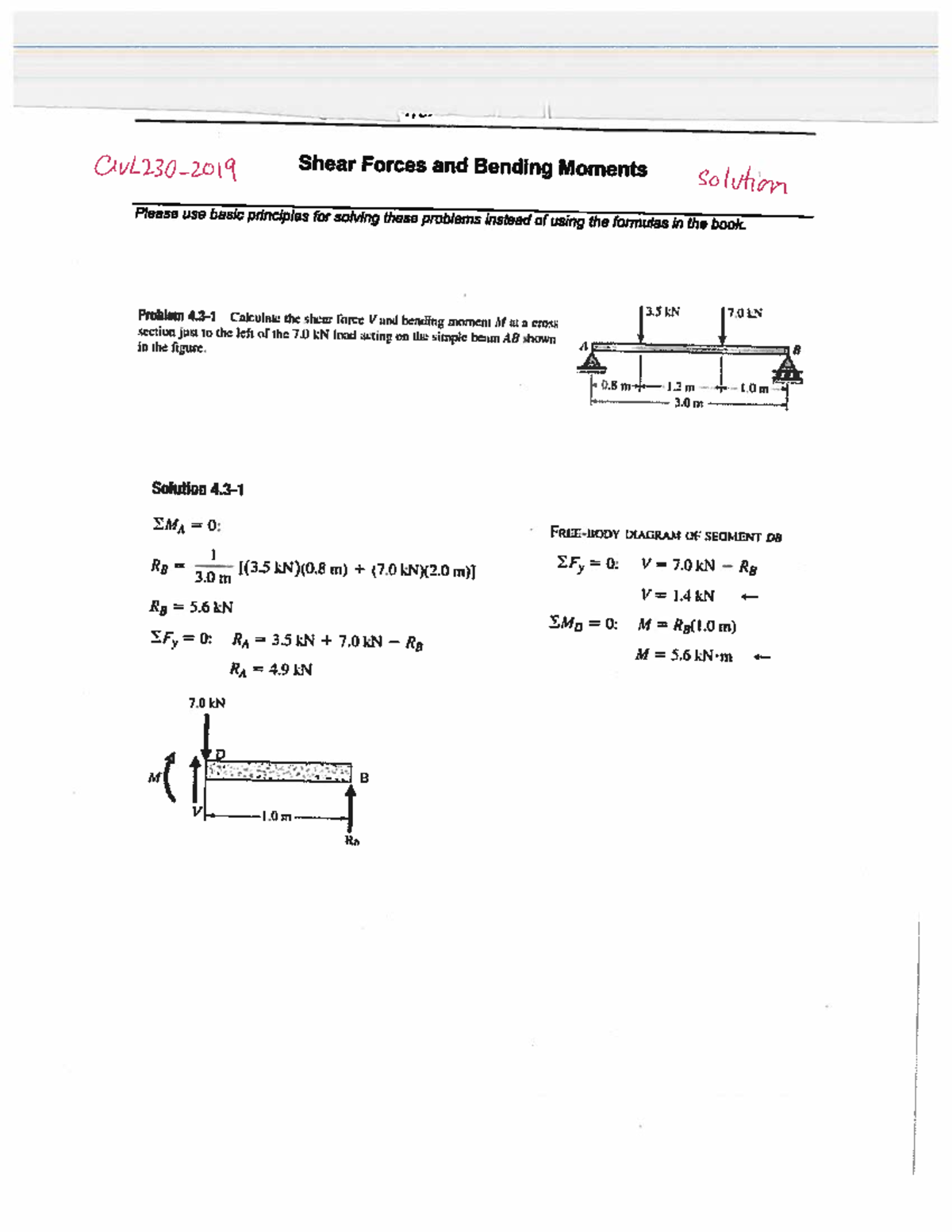 Assignment V M bending stress solution - Shear Forces and Bending Moments solution Please use ...