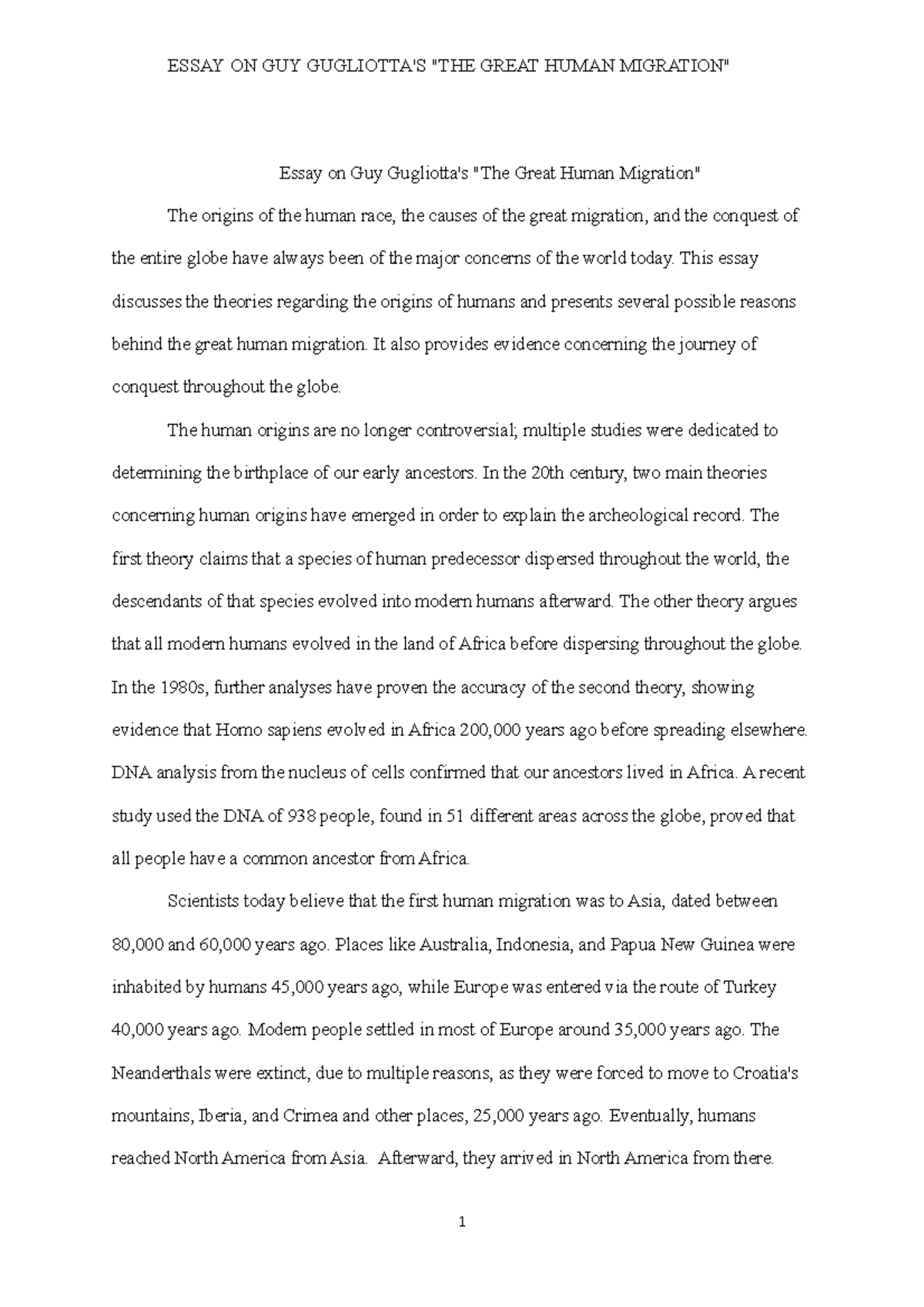 The great human migration - Essay on Guy Gugliotta's "The Great Human ...