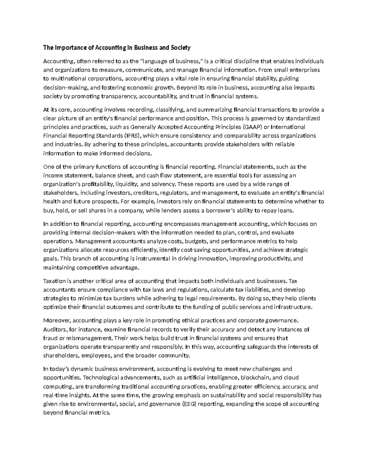 The Importance of Accounting in Business and Society - The Importance ...
