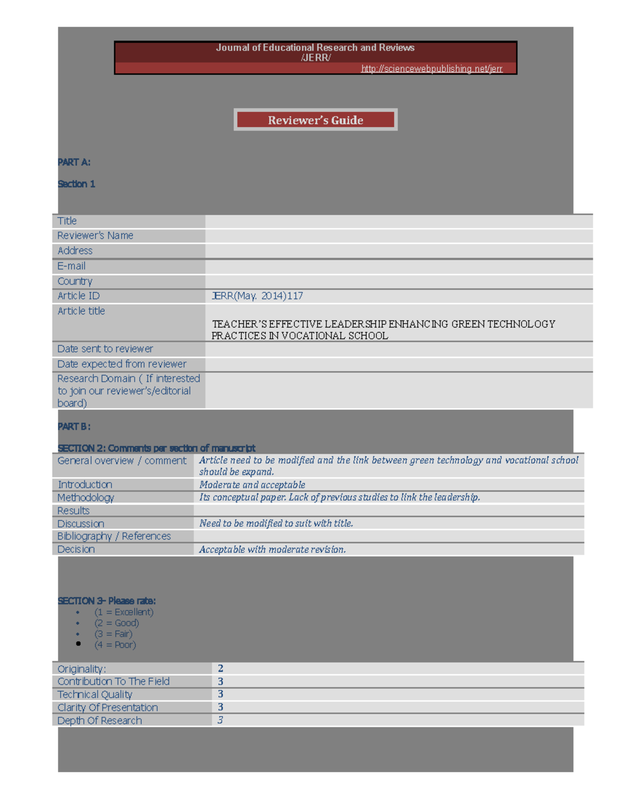 JERR Reviewers Evaluation 4 - Journal of Educational Research and ...