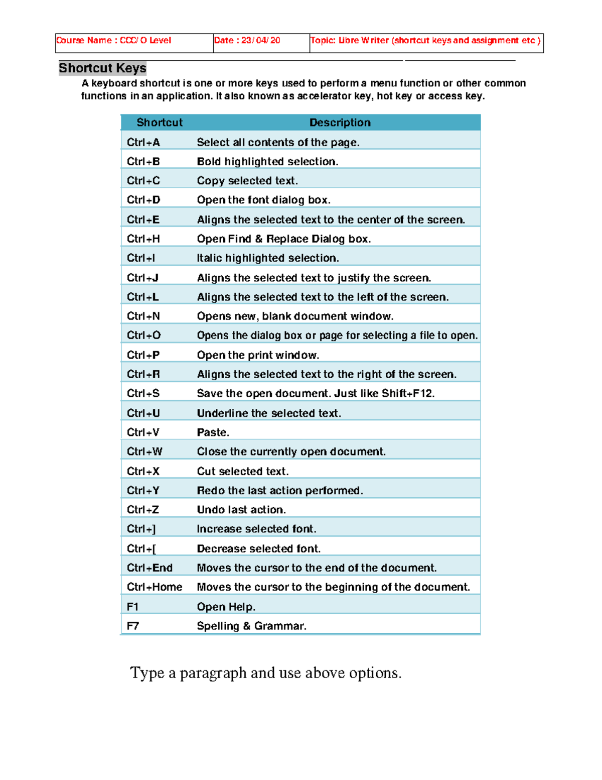 CCC Course Assignment 23rd April 2020 AKS - Course Name : CCC/O Level ...