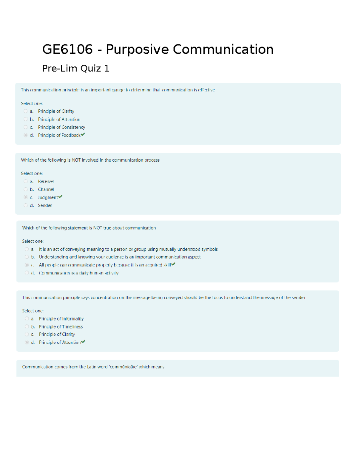 GE6106 - Purposive Communication Pre-Lim Quiz 1 - Business and marketing - Studocu