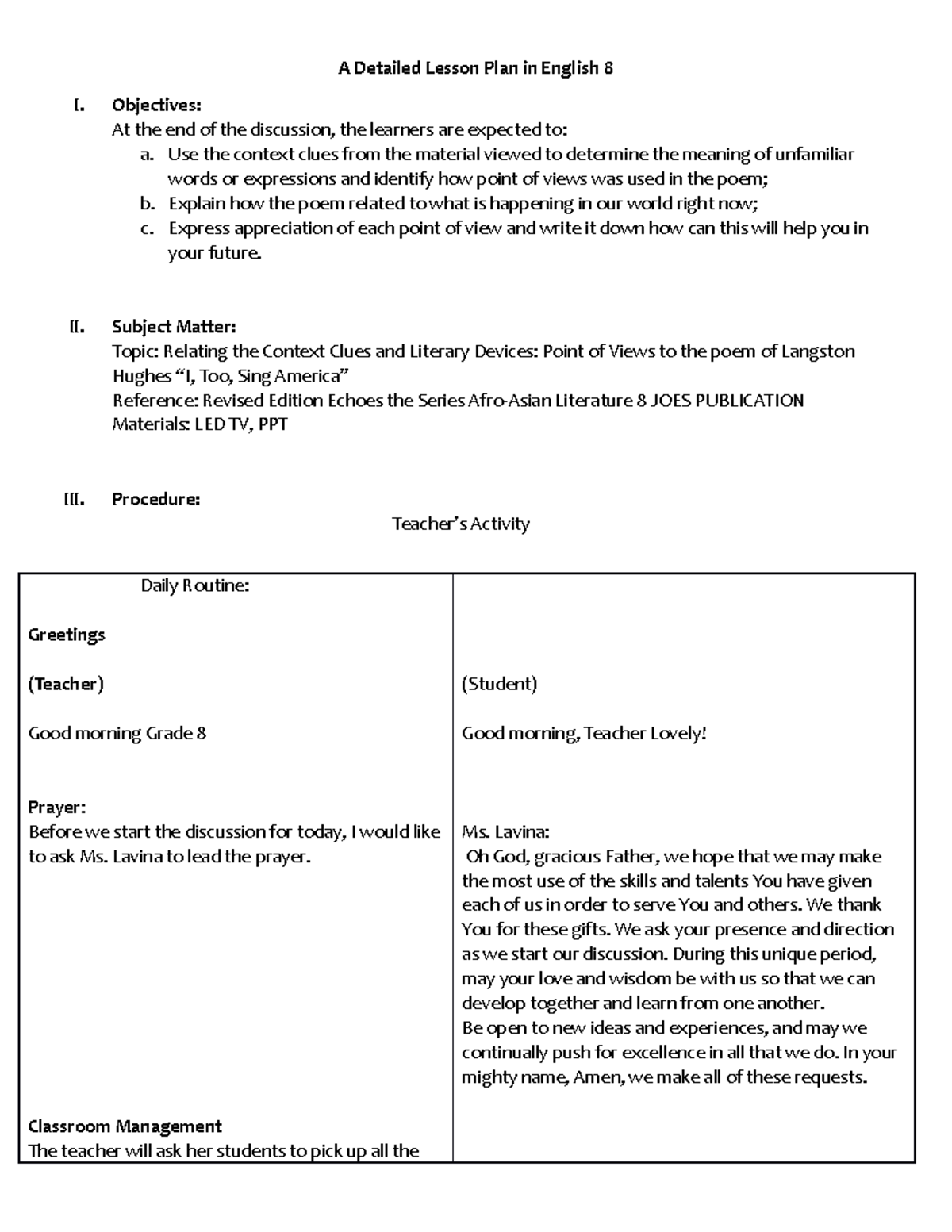 A Detailed Lesson Plan in English 8 - Objectives: At the end of the ...