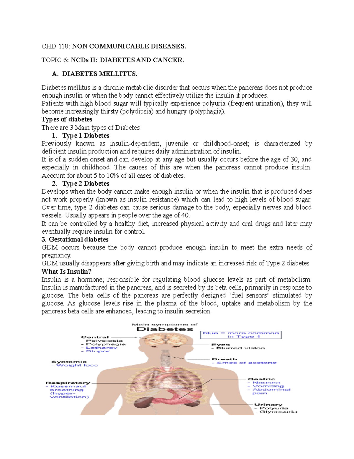 CHD 118 Lecture 8 - NOTES - CHD 118: NON COMMUNICABLE DISEASES. TOPIC 6 ...