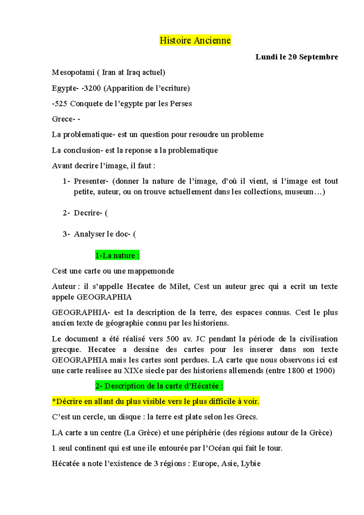 Histoire Ancienne notes 2 - Histoire Ancienne Lundi le 20 Septembre ...