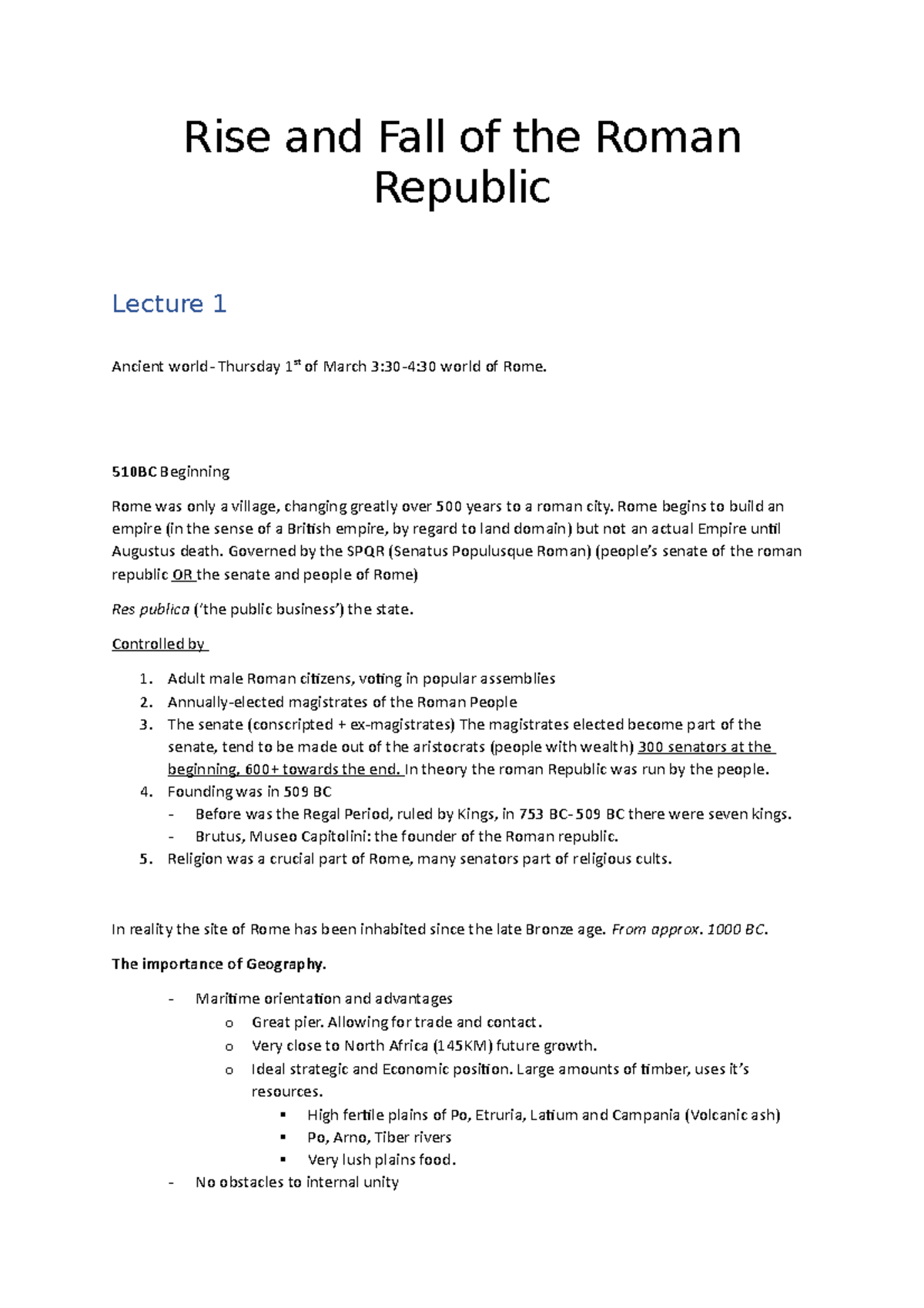 The Rise and Fall of the Roman republic notes - Rise and Fall of the ...