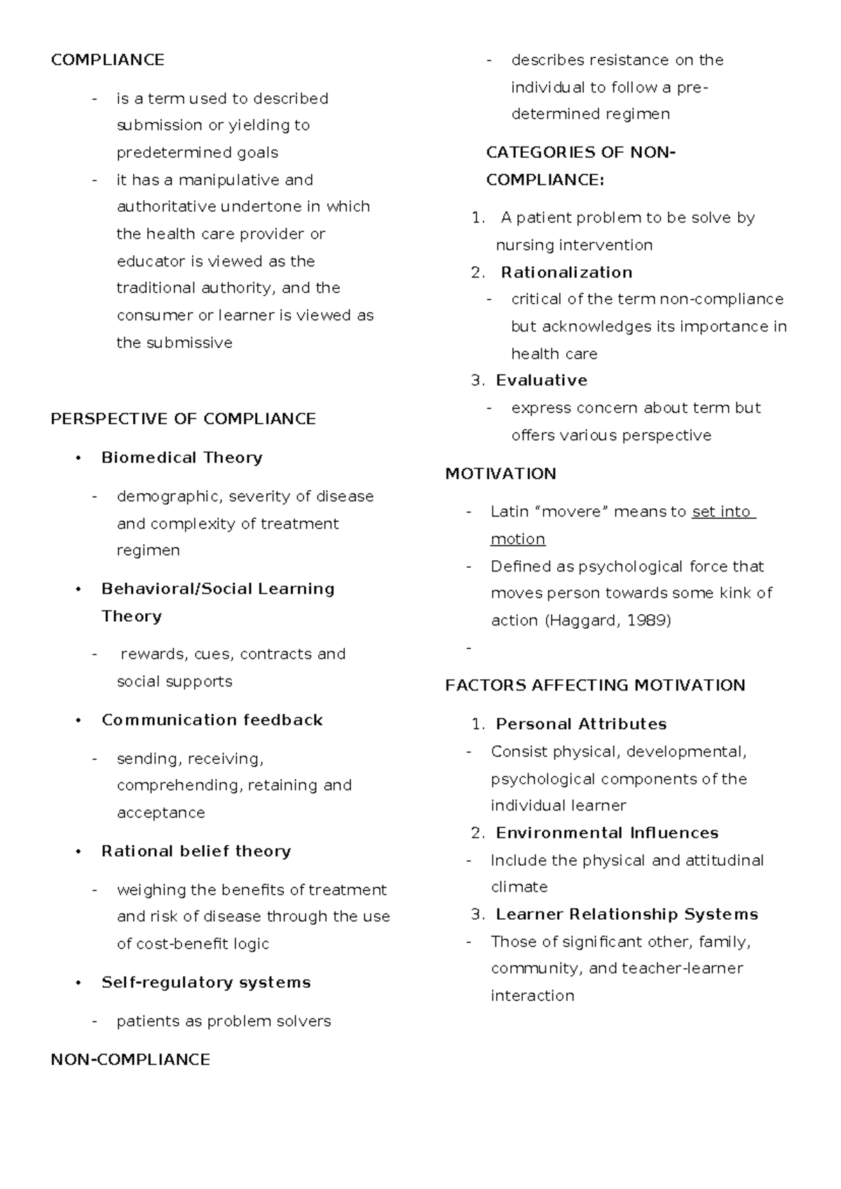 Compliance - COMPLIANCE is a term used to described submission or ...