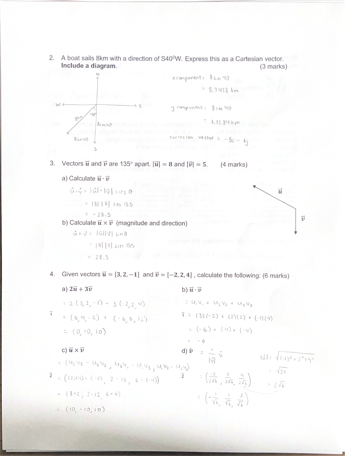 Unit Test 5 MCV4U-2 - vectors - 2. A boat sails 8km with a direction of ...