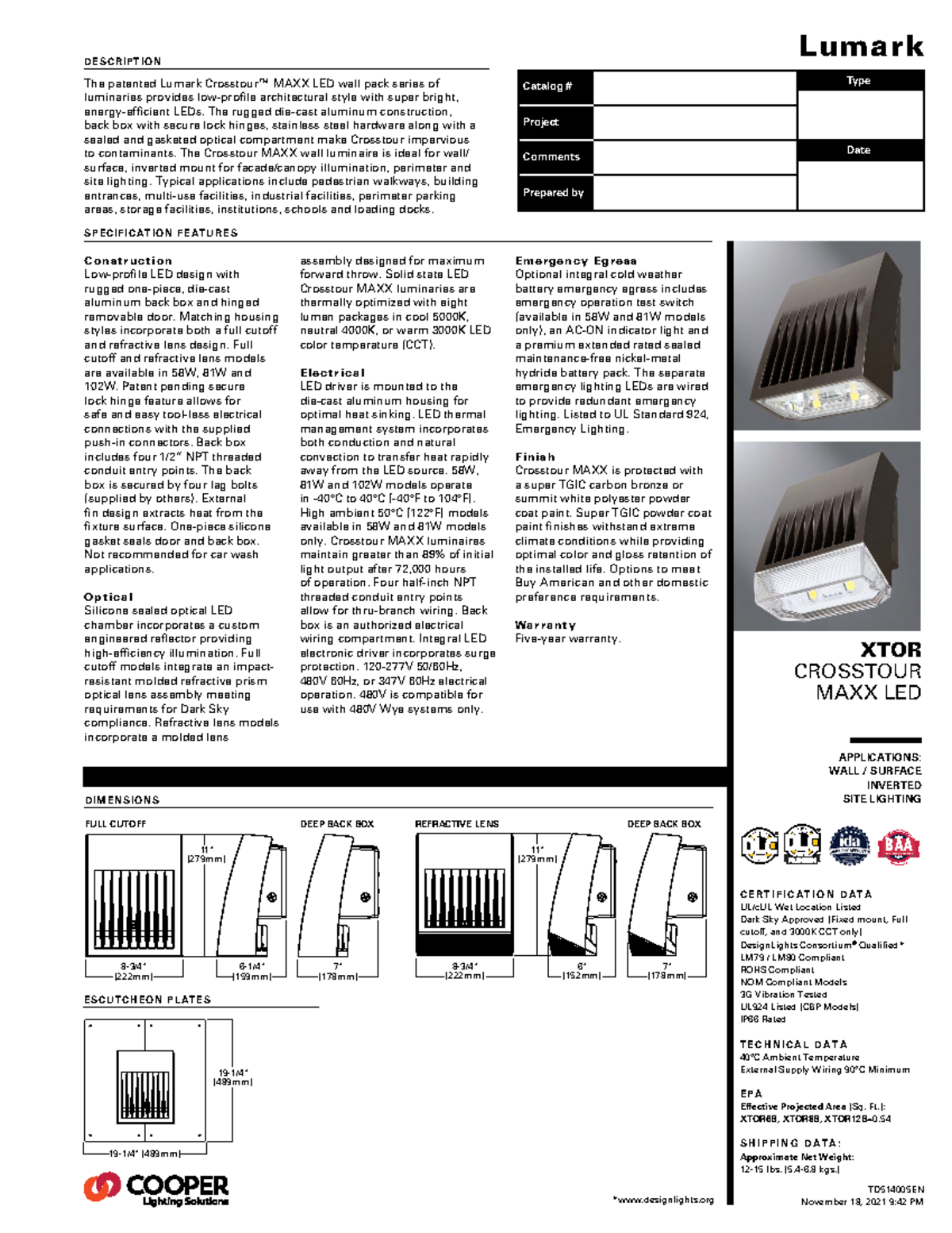 Lumark-xtor-maxx-spec xtor6brl-w luminara - XTOR CROSSTOUR MAXX LED ...