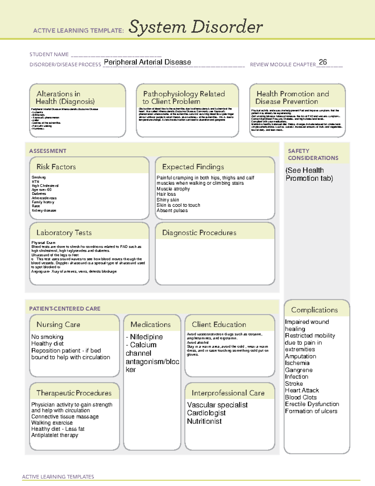 Peripheral Arterial Disease - ACTIVE LEARNING TEMPLATES System Disorder ...