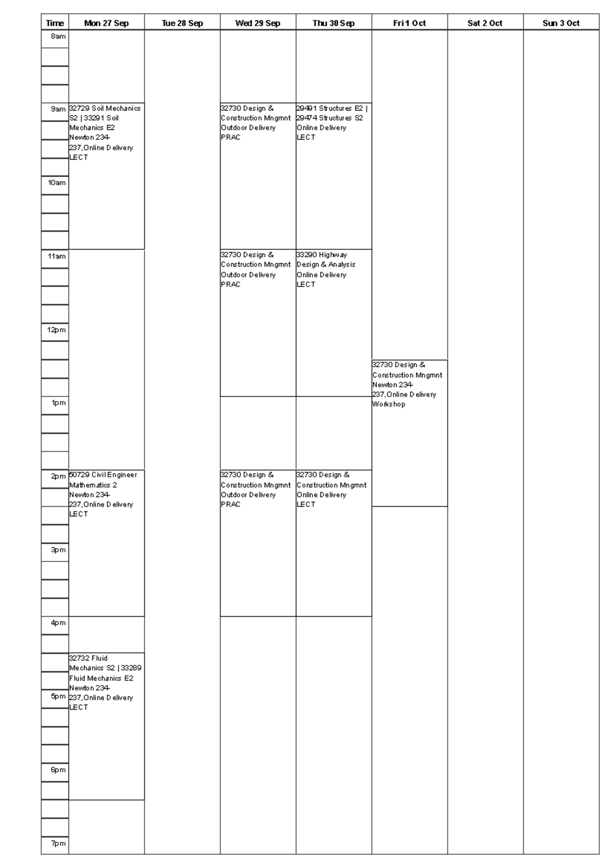Programme Timetable – Calendar View - Time Mon 27 Sep Tue 28 Sep Wed 29 ...