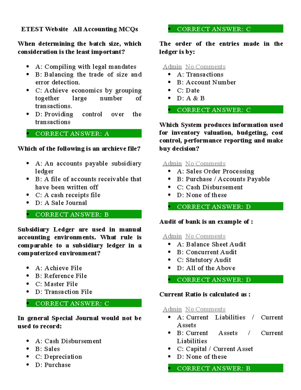 E TEST COM MCQ - ETEST Website All Accounting MCQs When determining the ...