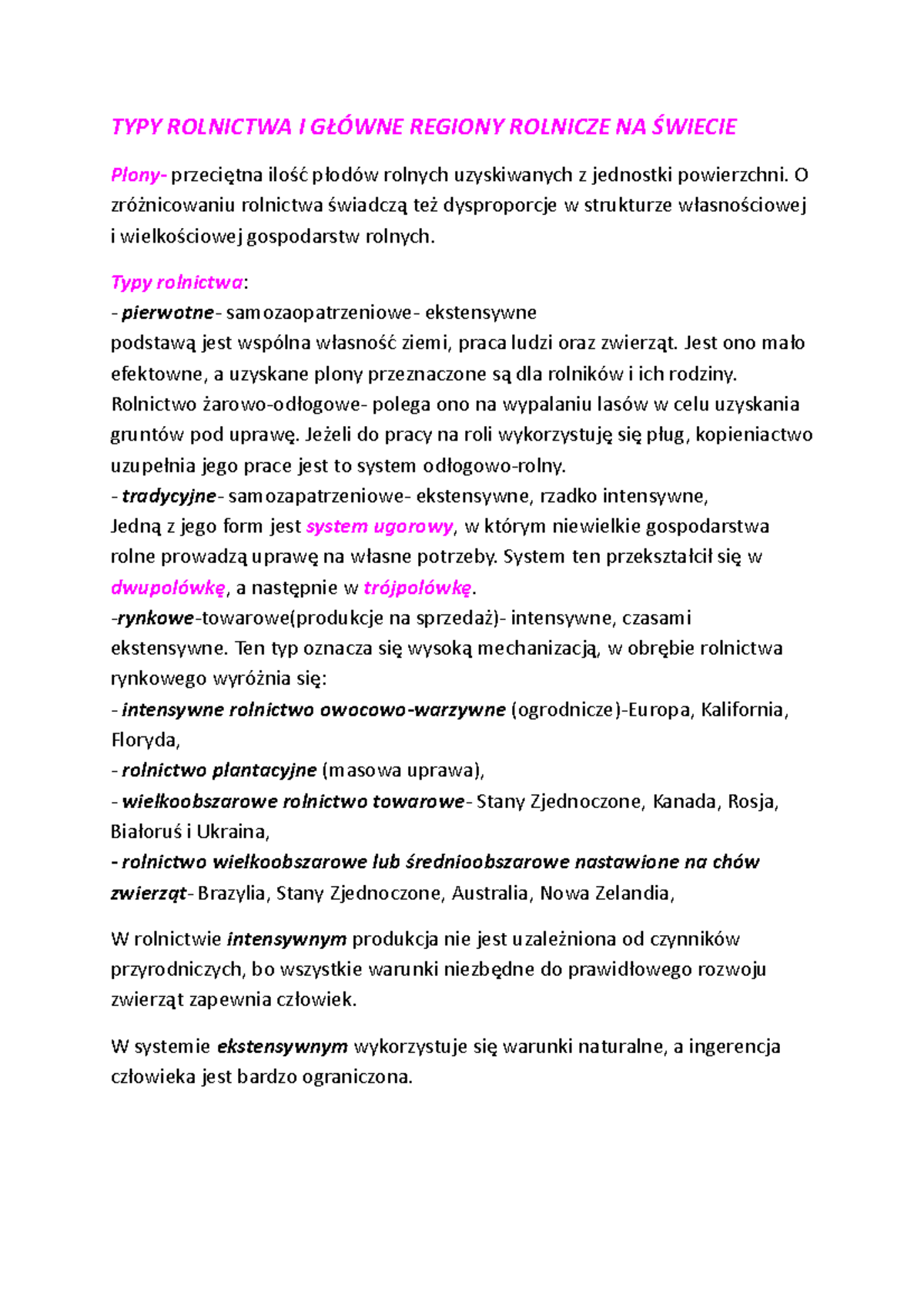 TYPY Rolnictwa I GŁÓWNE Regiony Rolnicze NA Ś Wiecie - TYPY ROLNICTWA I ...