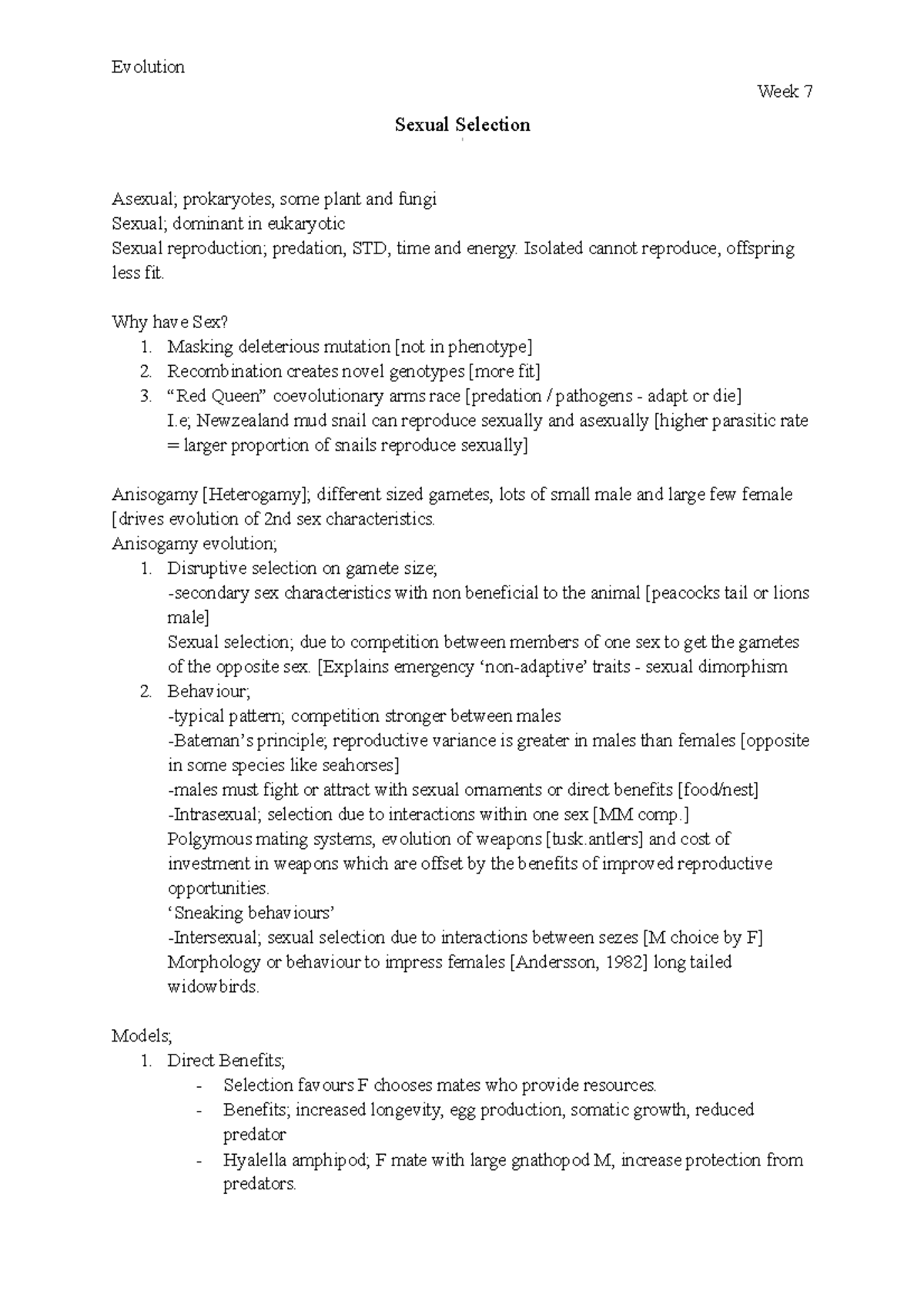 Sexual Selection week 7 - Evolution Week 7 Sexual Selection Asexual ...