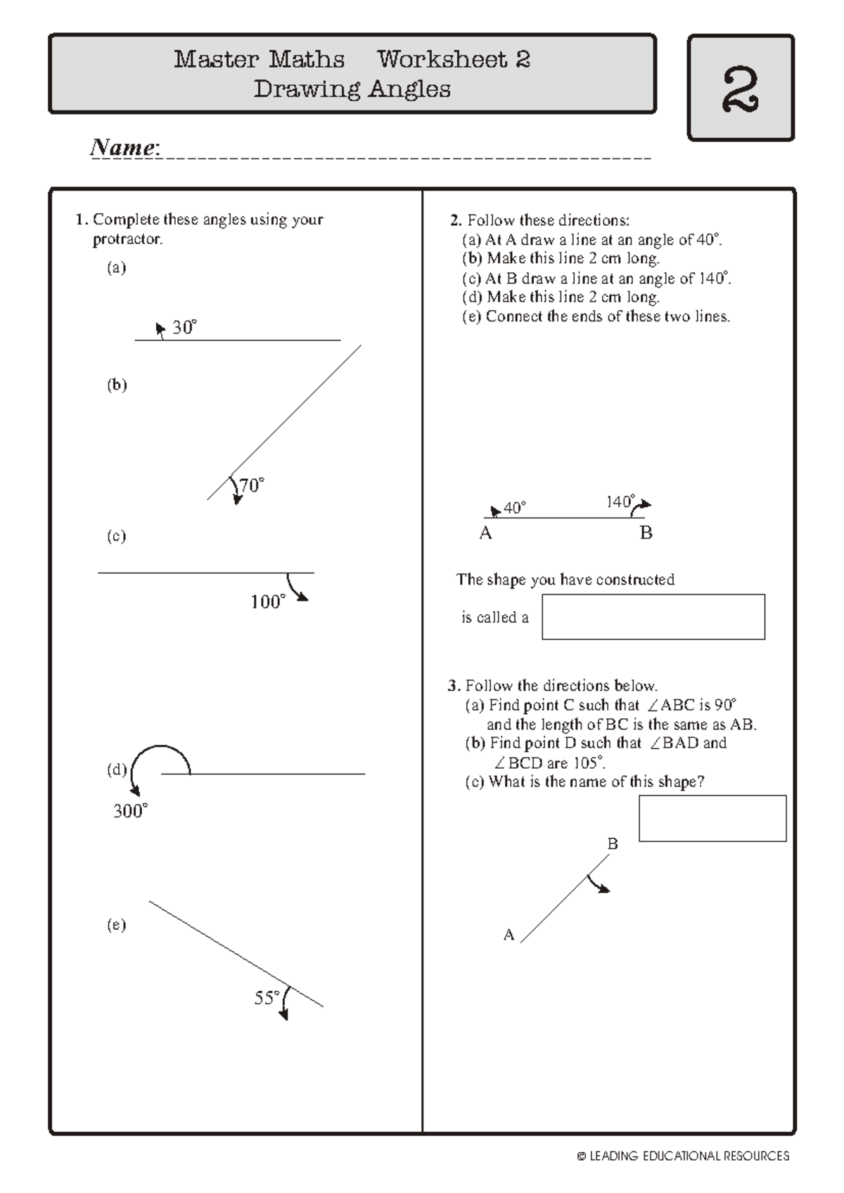 MM7 02. Drawing Angles - Y7 Maths worksheet - Ó LEADING EDUCATIONAL ...
