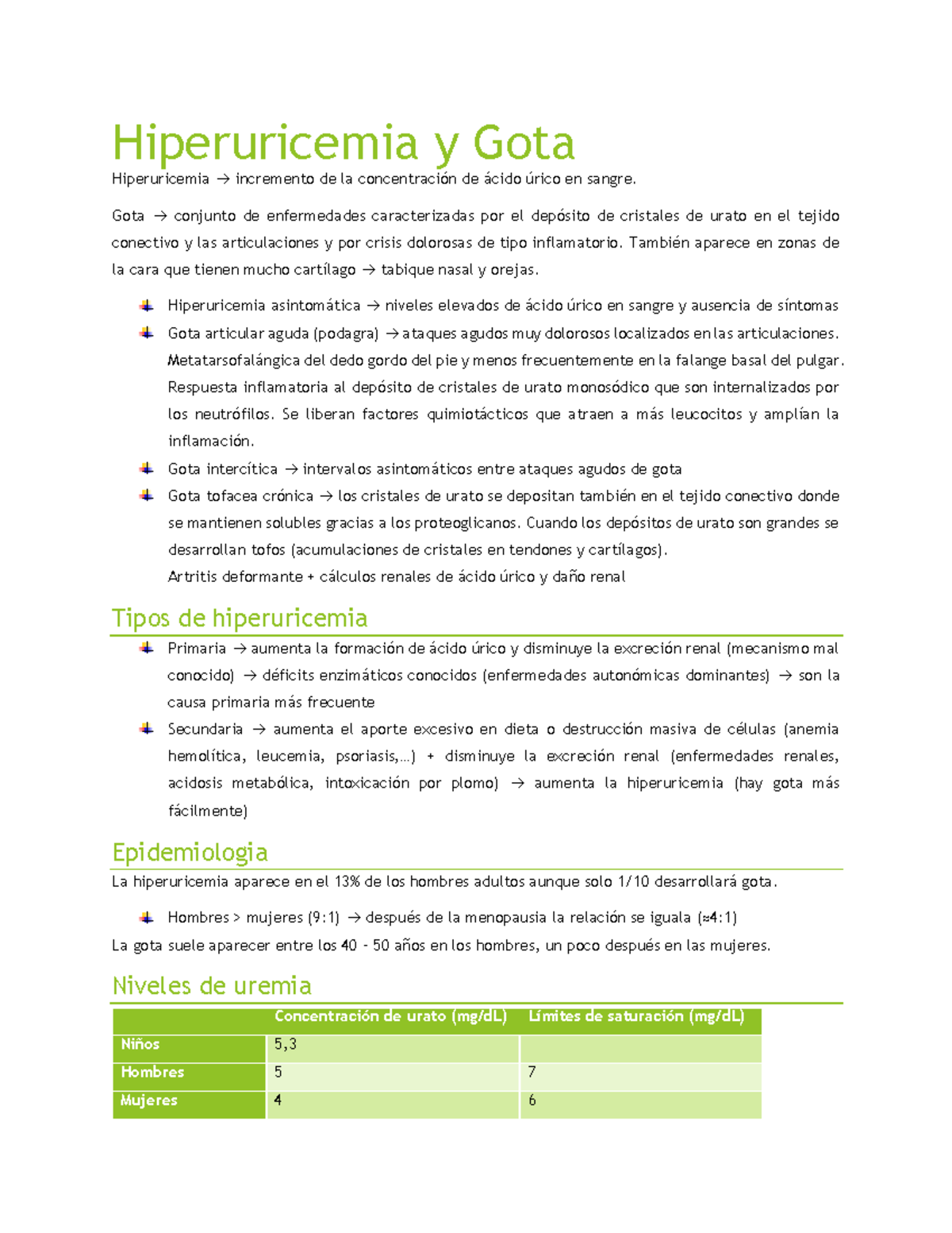 Hiperuricemia y gota - Hiperuricemia y Gota Hiperuricemia incremento de ...