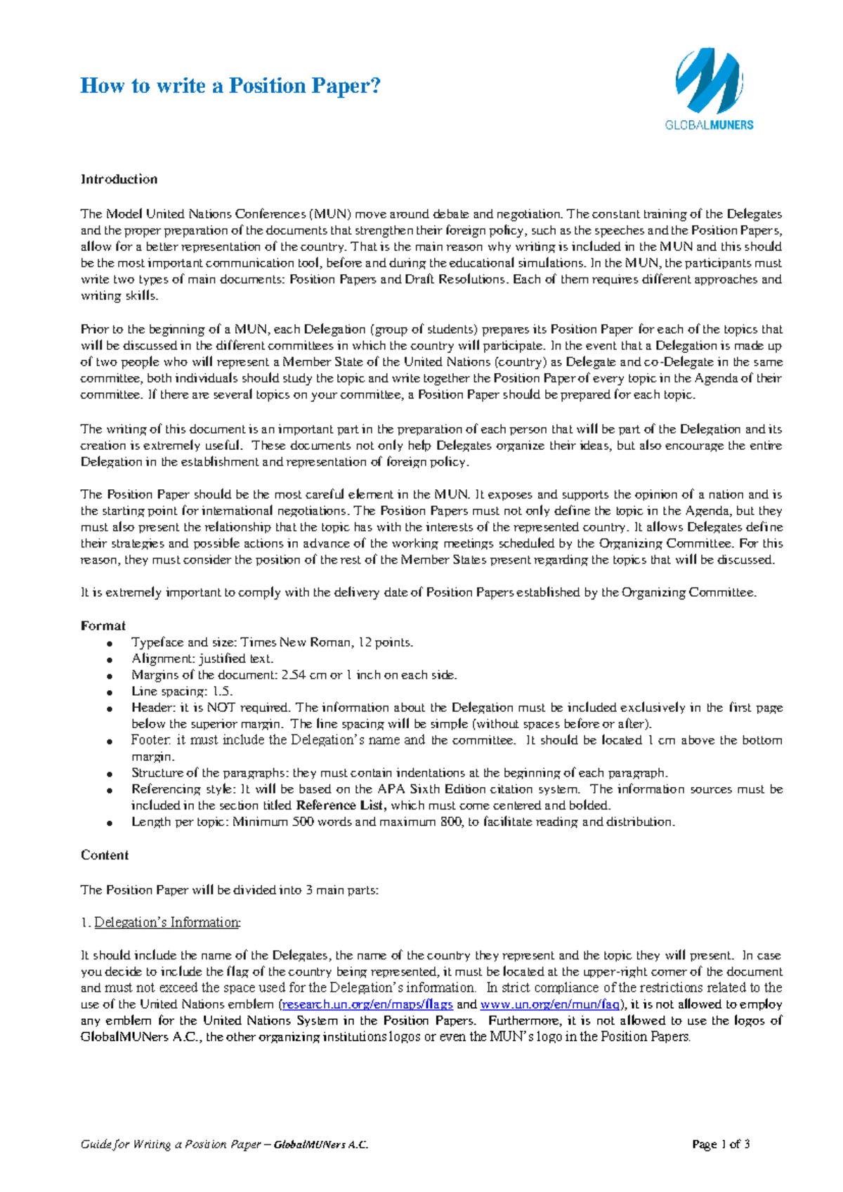 25 Guide to write a Position Paper Global MUNers - How to write a ...