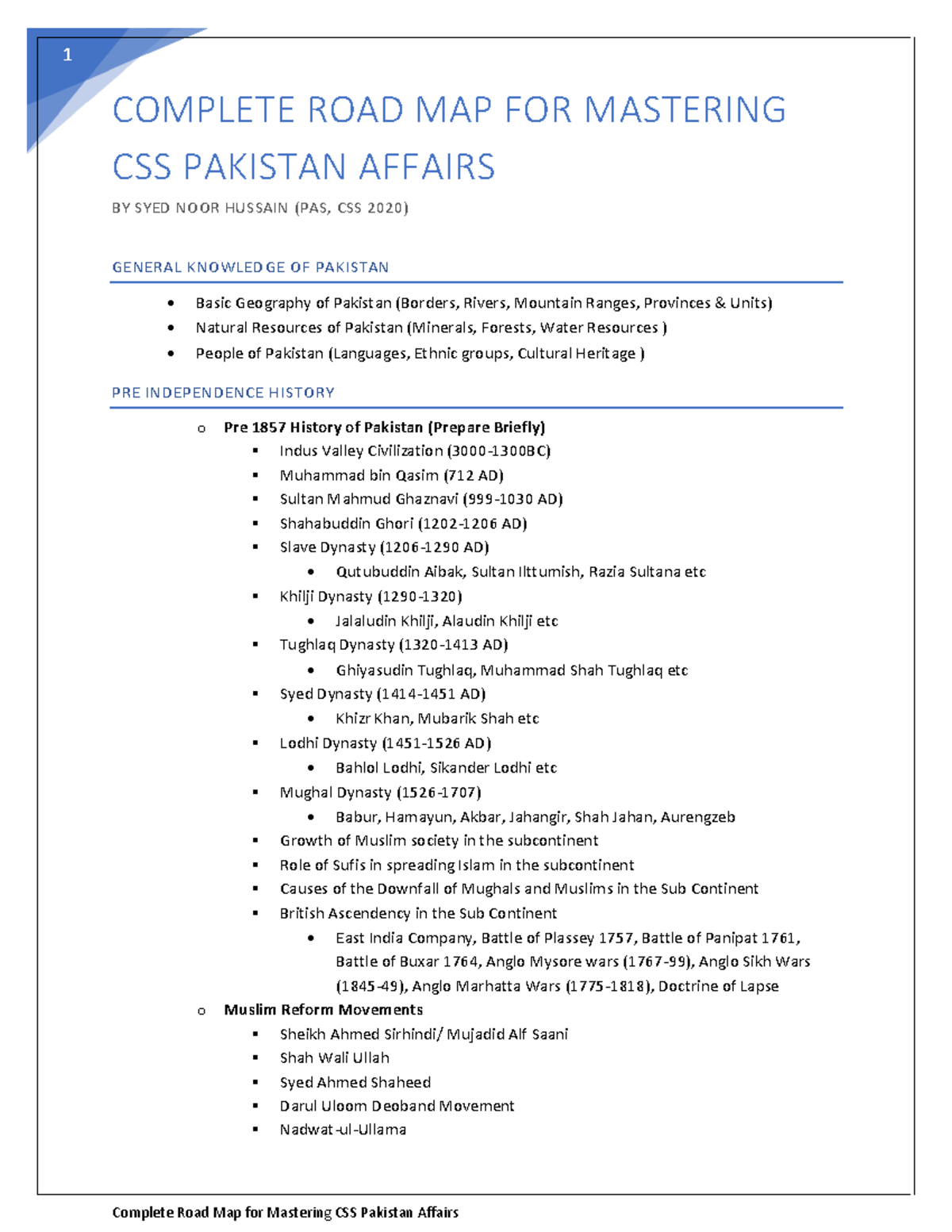 Complete Road Map for CSS Pakistan Affairs by Syed Noor Hussain ... Complete Road Map for CSS Pakistan Affairs by Syed Noor Hussain ...