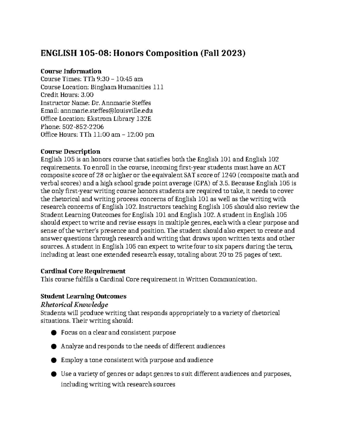 ENGL-105-08-4238 syllabus(1) - ENGLISH 105-08: Honors Composition (Fall ...