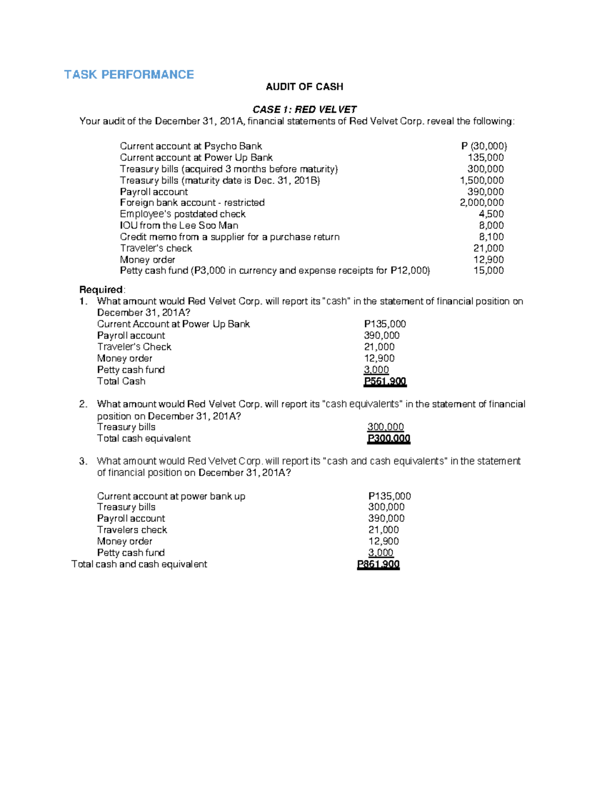Midterm P2 - mid term examination - TASK PERFORMANCE AUDIT OF CASH CASE ...