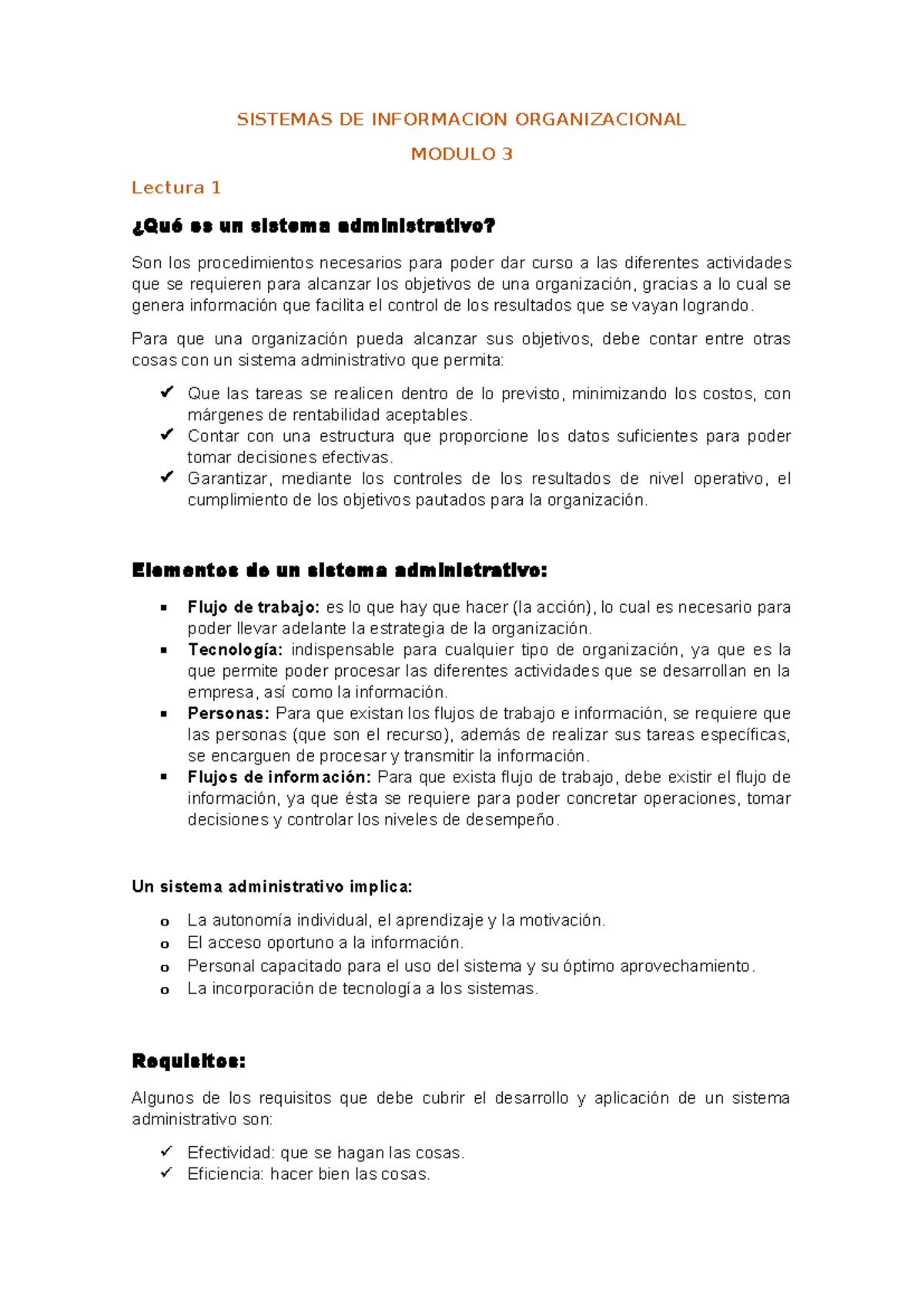 Resumen SIO M3 - SISTEMAS DE INFORMACION ORGANIZACIONAL MODULO 3 Lectura 1 ¿Qué es un sistema ...