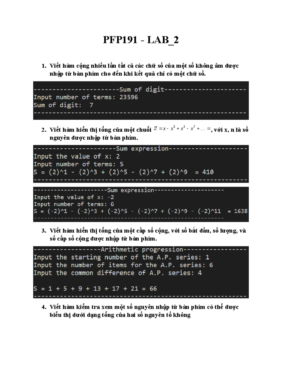 PFP191 lab2 - nice - PFP191 - LAB_ 1. Viết hàm cộng nhiều lần tất cả các chữ số của một số không ...