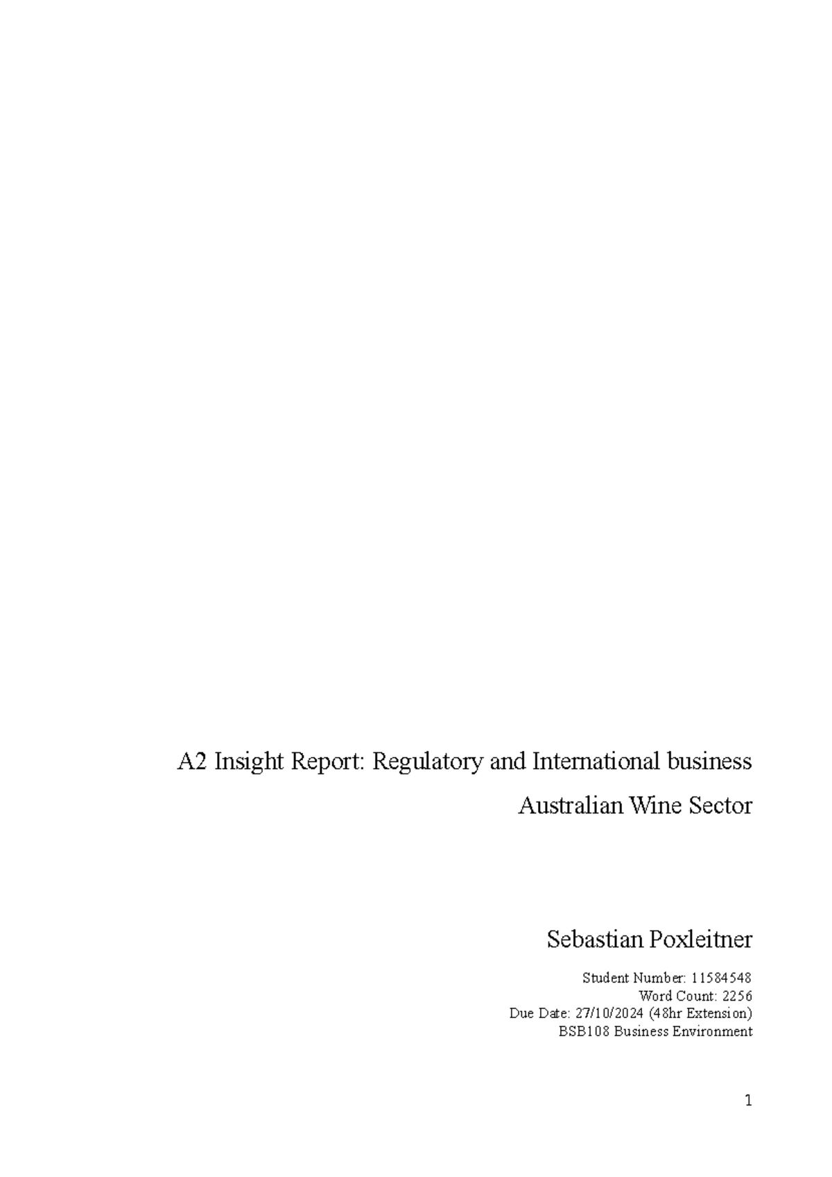 BSB108 A2 Sebastian Poxleitner 11584548 - A2 Insight Report: Regulatory and International ...
