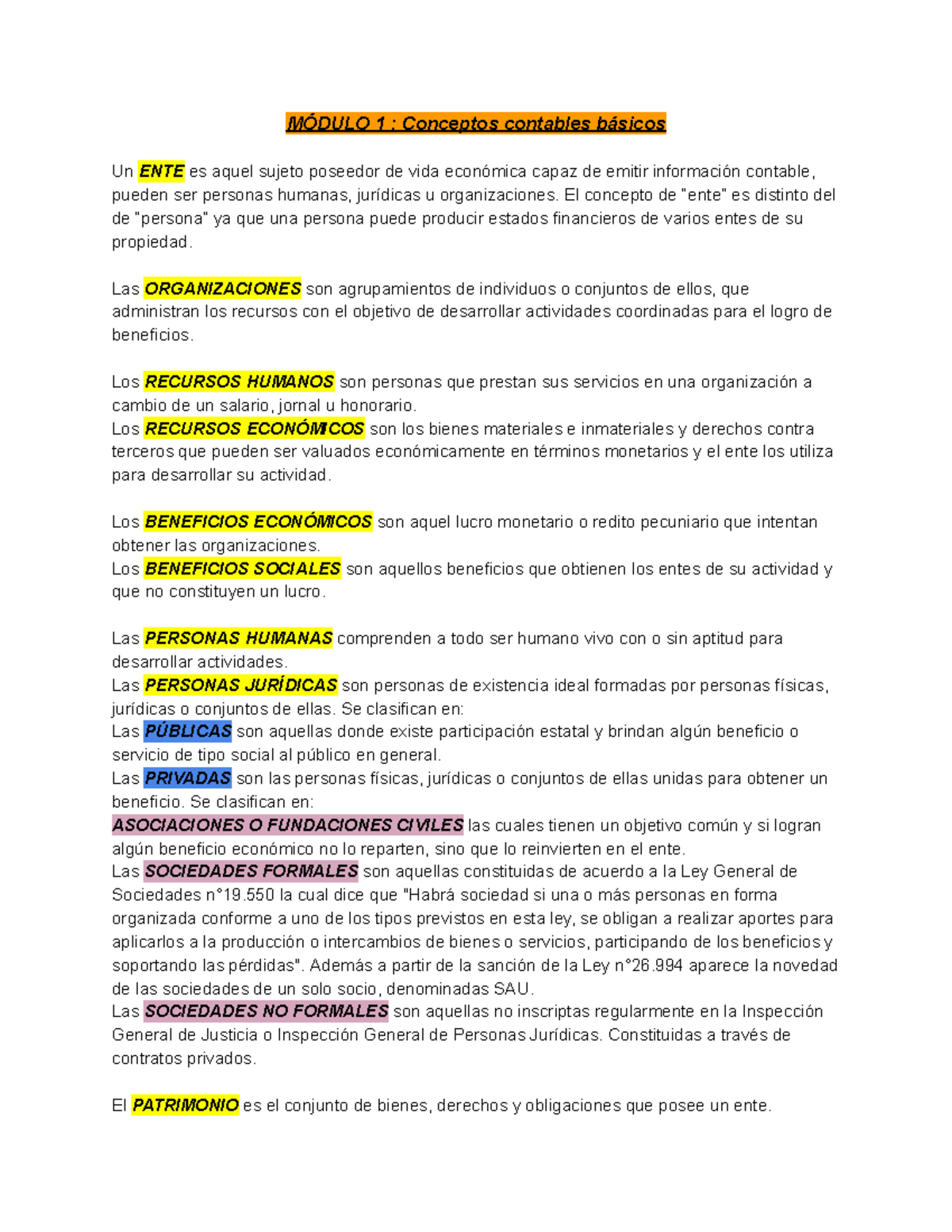 Resumen Contabilidad ingreso - MÓDULO 1 : Conceptos contables básicos ...